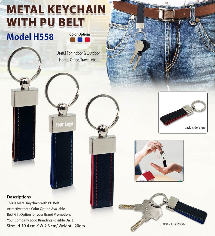 Metal Keychain with PU Belt